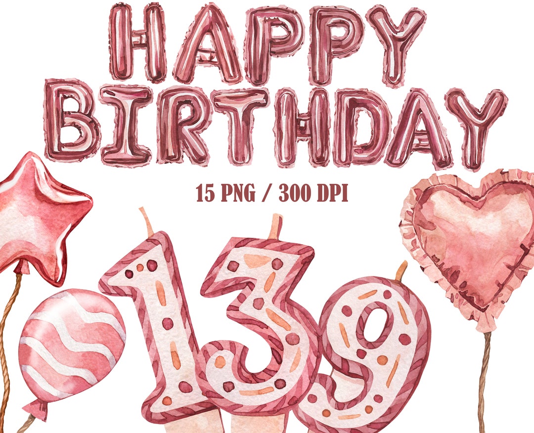 Watercolor Birthday Party Clipart, Balloons and Candles, Birthday ...