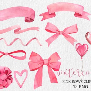 Watercolor Pink Bows Clipart, Handpainted Ribbon Bows. PNG. Watercolor ...
