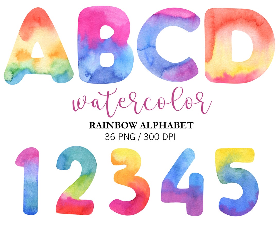 Watercolor Rainbow Alphabet Clipart, Alphabet PNG, Watercolor Separate ...
