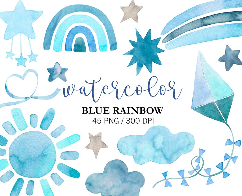 Watercolor Blue Rainbow Clipart Nursery Decor Baby Shower - Etsy