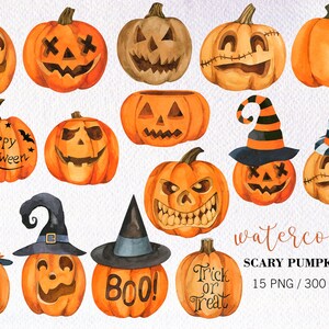Watercolor Halloween Pumpkin Clipart, Pumpkin PNG, Fall Clipart ...