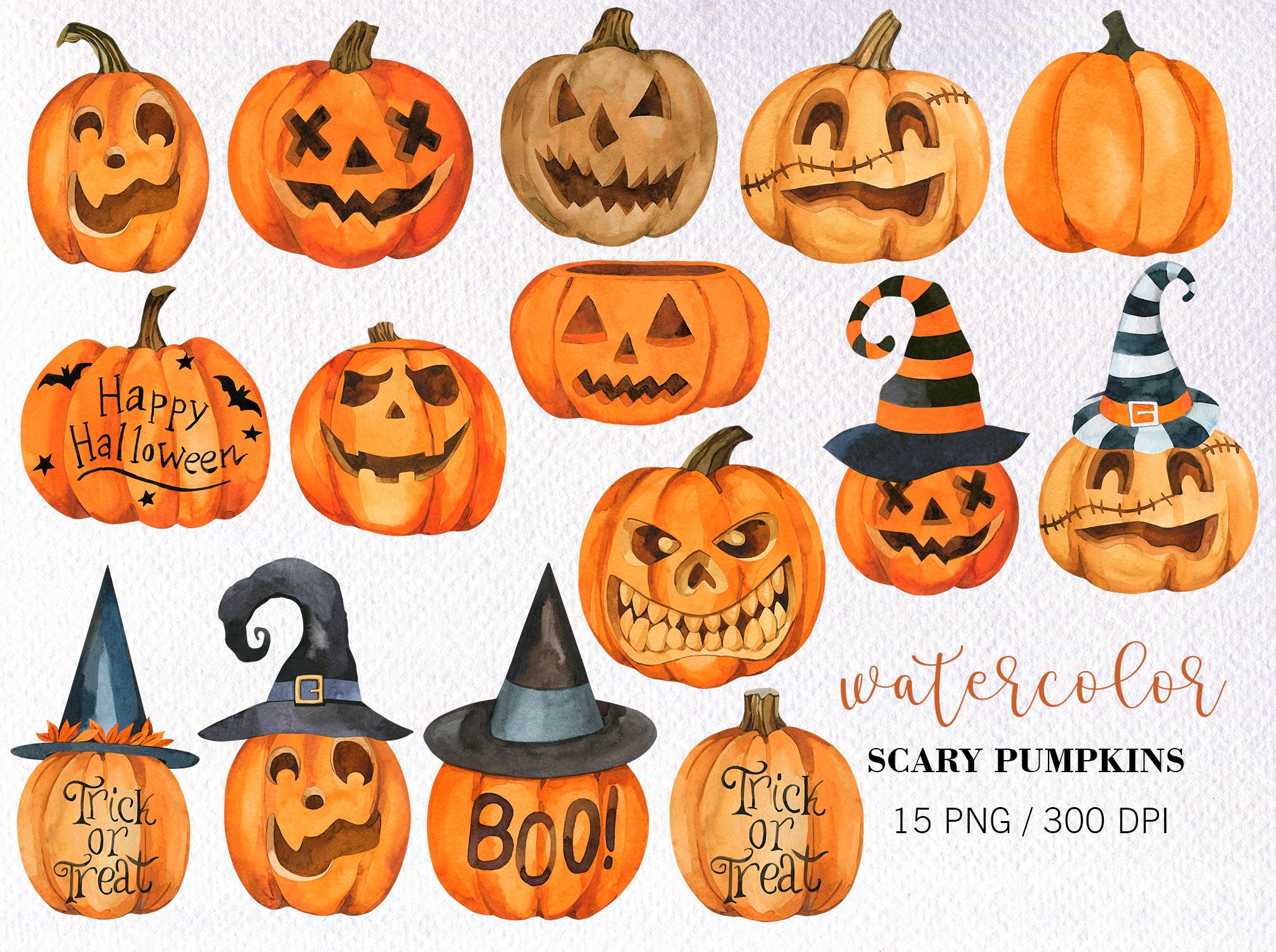 Watercolor Halloween Pumpkin Clipart Pumpkin PNG Fall - Etsy