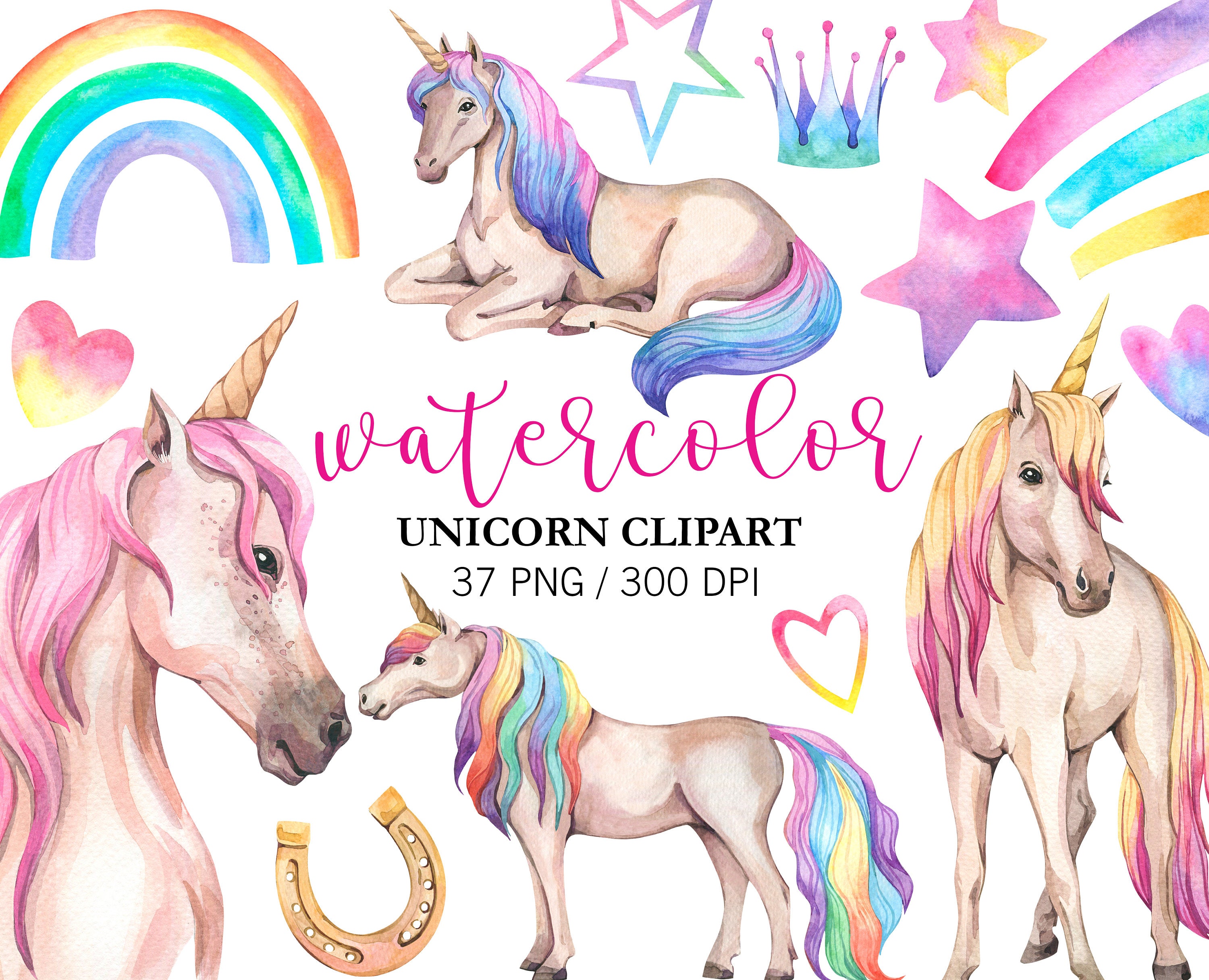 Watercolor Unicorn Clipart Unicorn Png Rainbow Unicorn - Etsy