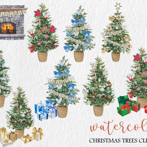 Watercolor Christmas Tree Clipart, Pine Tree Clipart, Christmas Decor ...