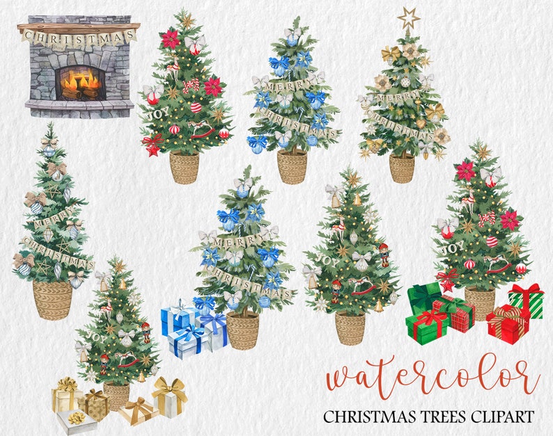 Watercolor Christmas Tree Clipart Pine Tree Clipart - Etsy