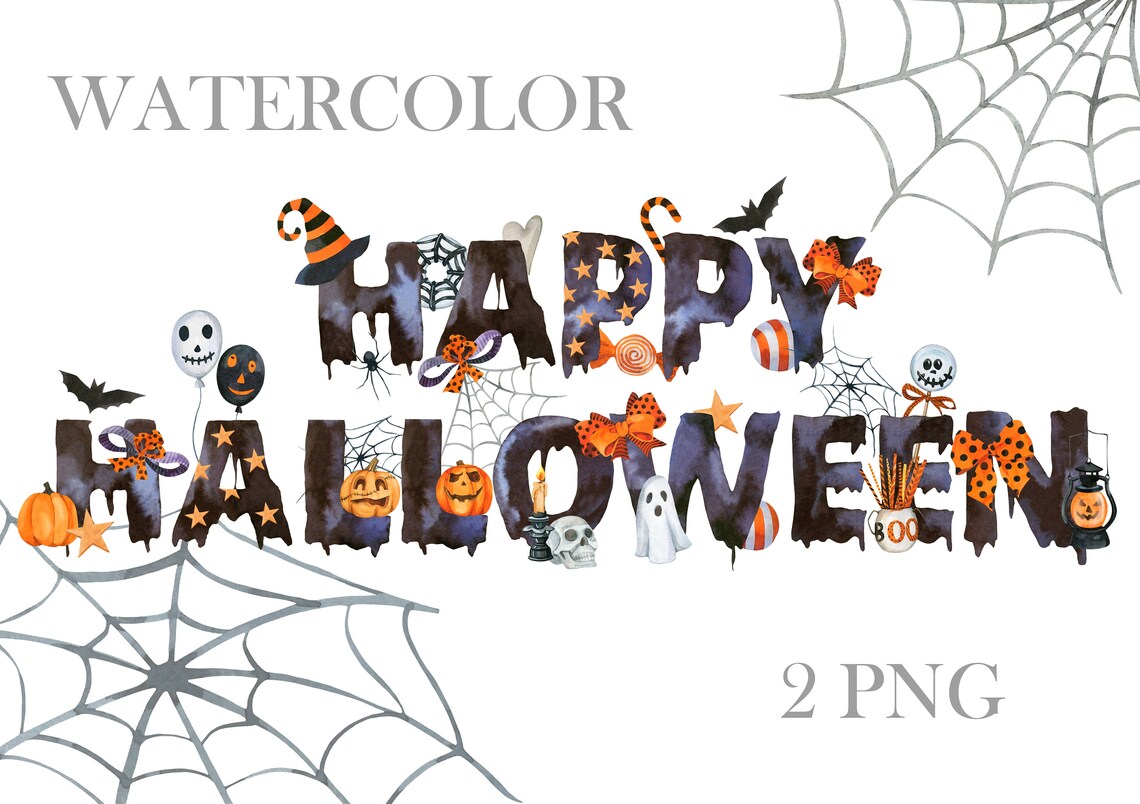 Watercolor Happy Halloween Text Banner, PNG, Halloween Clipart, Autumn ...