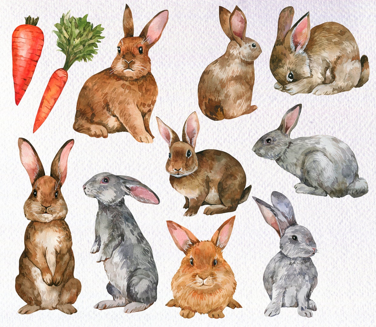 Watercolor Rabbits Clipart, Cute Pet Clipart, Easter Clipart, Animals ...