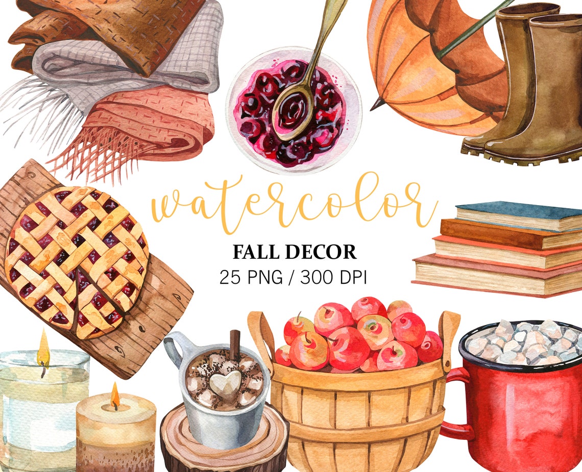 Watercolor Fall Decor Fall Clipart Cozy Autumn Planner - Etsy