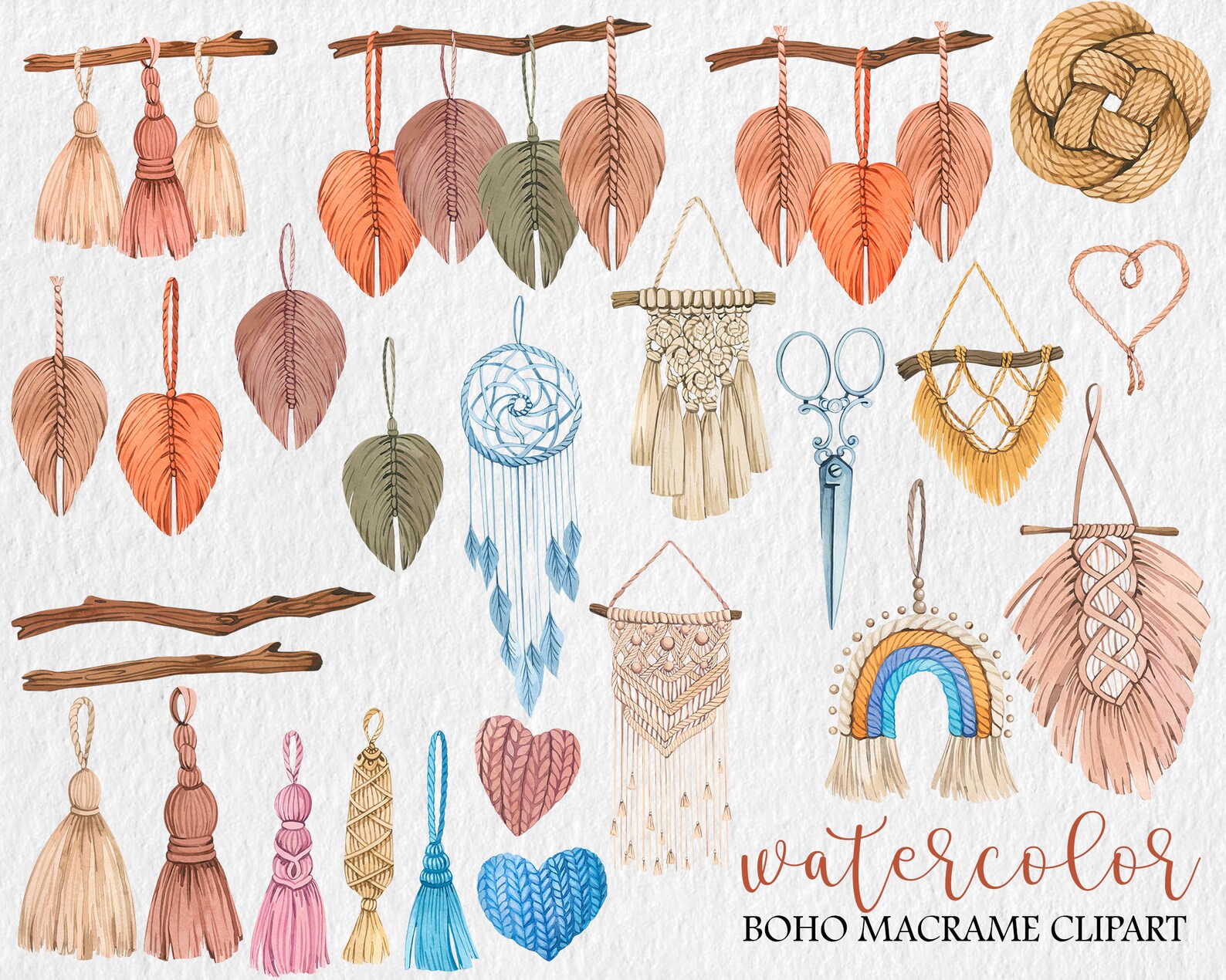 Watercolor Macrame Clipart Boho Clipart PNG Rainbow - Etsy UK