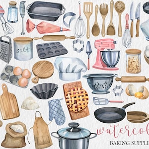 Watercolor Bakery Cooking Clipart Bakery Decor, Kitchen Clipart, PNG ...