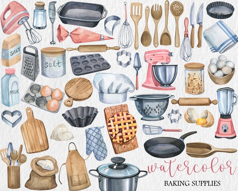 Watercolor Bakery Cooking Clipart Bakery Decor, Kitchen Clipart, PNG ...