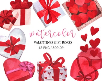 Watercolor Valentines Clipart Love PNG Watercolor Gift Box | Etsy