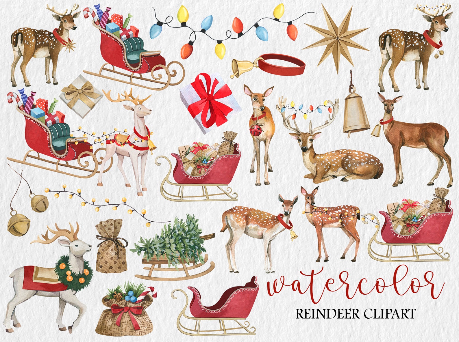 Watercolor Reindeer Clipart Christmas Clipart Reindeer PNG - Etsy