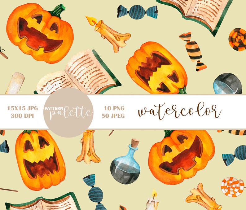 Watercolor Halloween Seamless Patterns Halloween Digital - Etsy