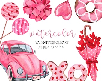 Watercolor Valentines Day Clipart Love PNG Valentine PNG | Etsy