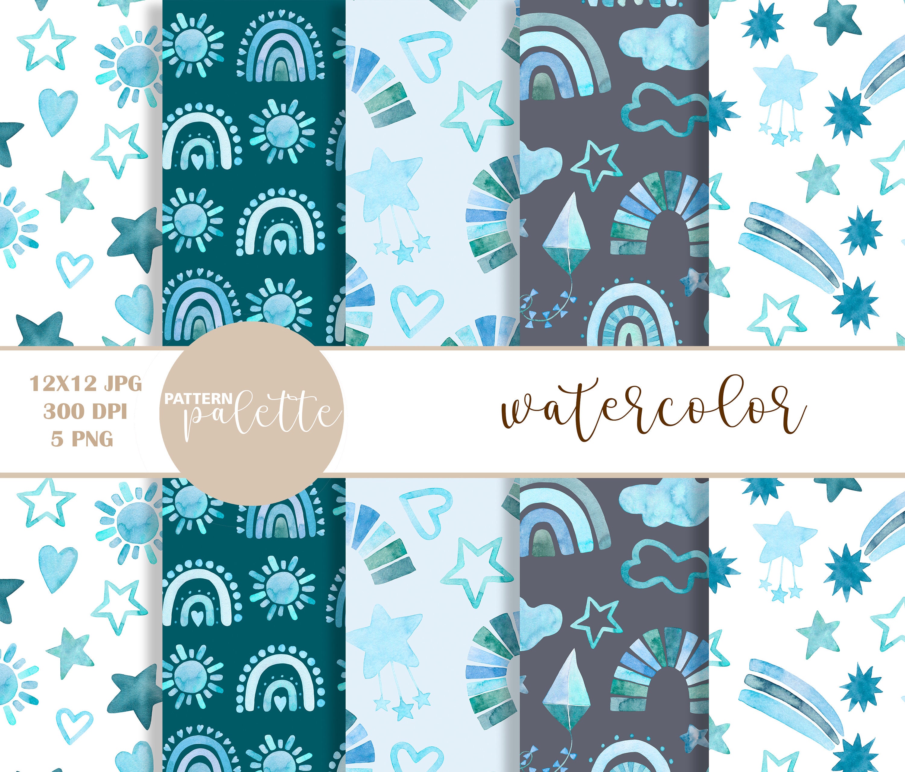 Watercolor Blue Rainbow Seamless Pattern Rainbow Pattern - Etsy