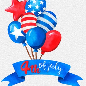 Watercolor 4th July Clipart, Independence Day Clipart, Patriotic Color ...