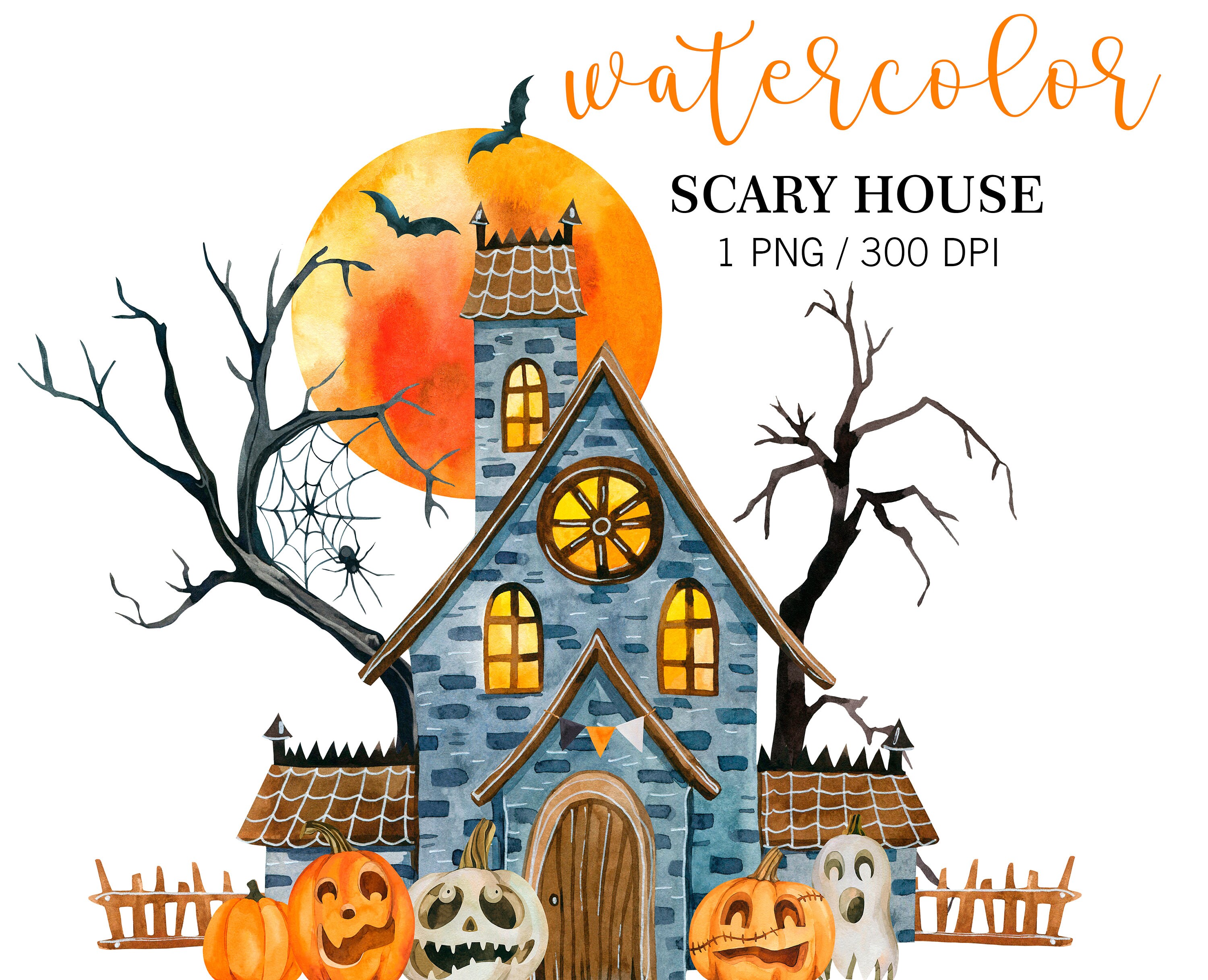 Watercolor Halloween House Halloween Clipart Haunted House - Etsy