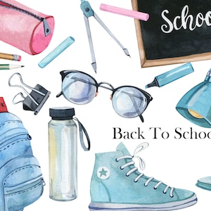 Watercolor School Clipart, Back to School PNG, Teacher Clipart, School ...