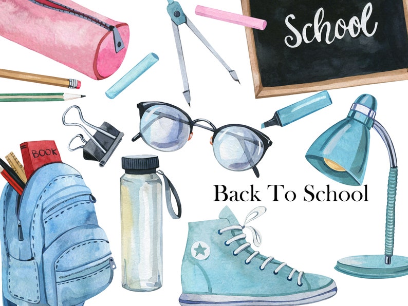 Watercolor School Clipart, Back to School PNG, Teacher Clipart, School ...