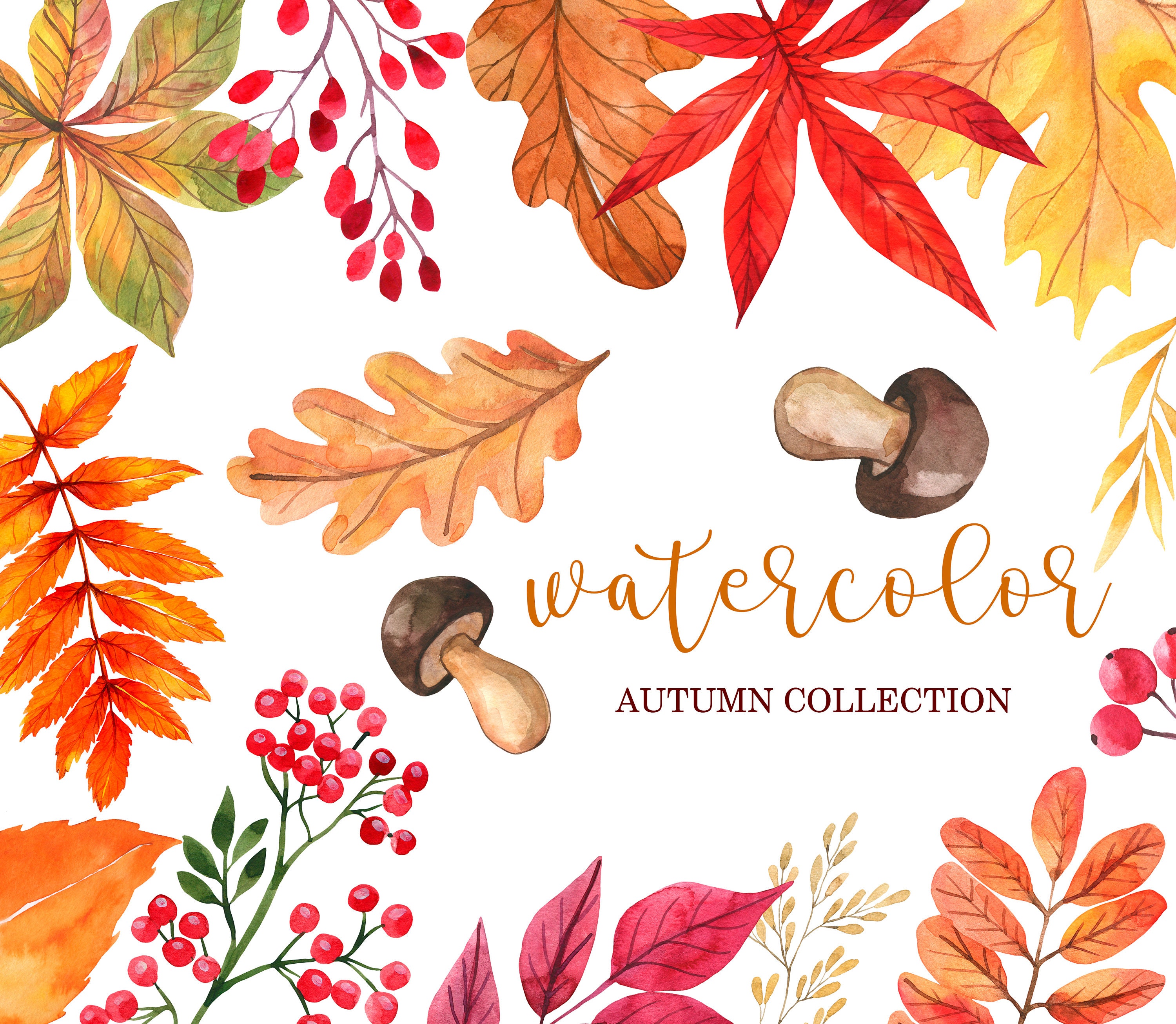Big Autumn Bundle Watercolor Fall clipart Watercolor Clipart | Etsy