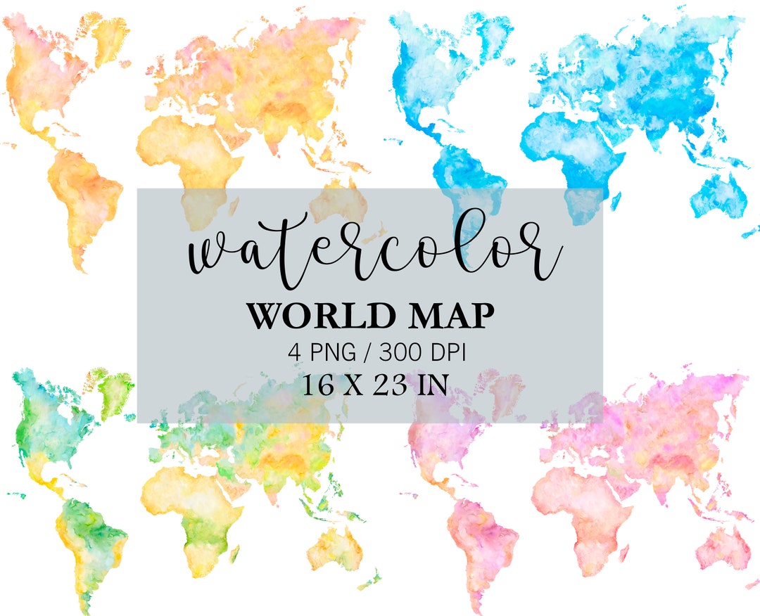 Watercolor World Map, Travel Map Clipart, World Map Printable, World ...