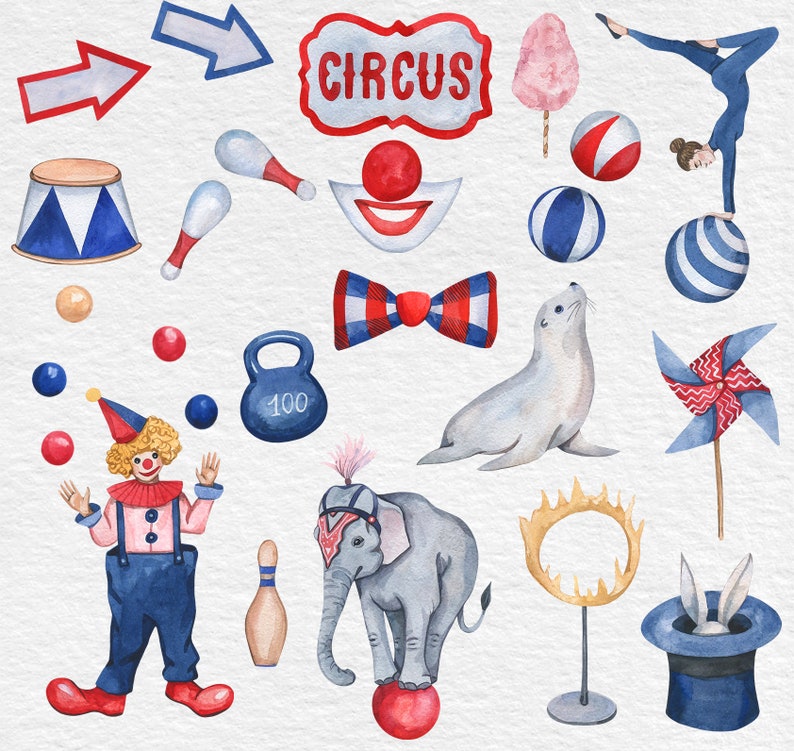 Watercolor Circus Clipart: Carnival Animals, Tent, Carousel PNG ...