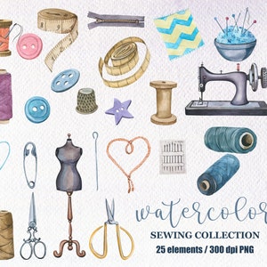 Watercolor Sewing Clipart, Hobby Set Decor, Sewing Supplies, Sewing ...