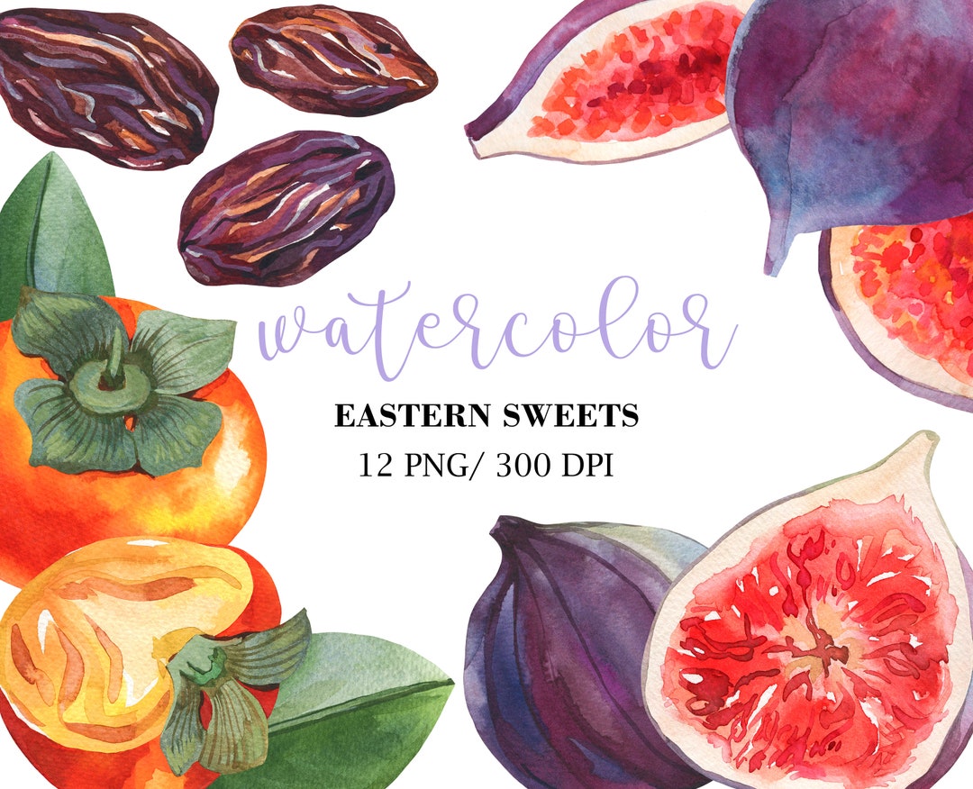 Watercolor Figs Clipart, Fruits Watercolor Clipart, Vegan Food Digital ...