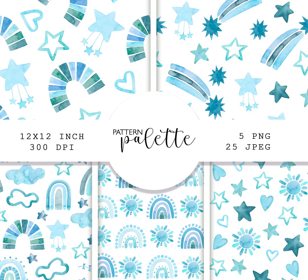 Watercolor Blue Rainbow Seamless Pattern, Rainbow Pattern, Rainbow ...