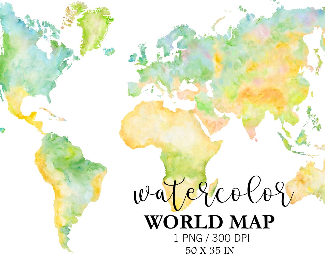 Watercolor World Map, Travel Map Clipart, World Map Printable, World ...
