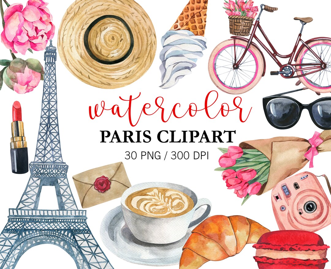Watercolor Paris Clipart, Eiffel Tower, Travel Clipart, France, Love ...