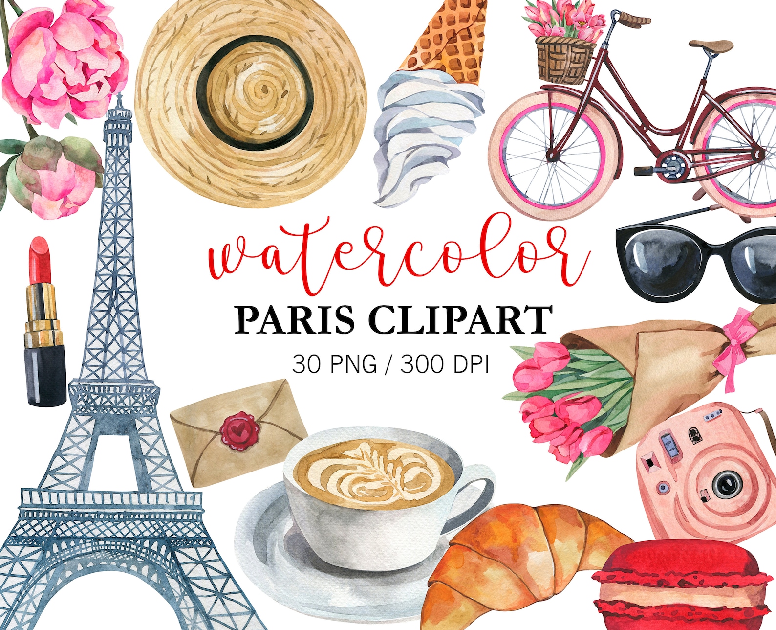 Watercolor Paris Clipart Eiffel Tower Travel Clipart - Etsy