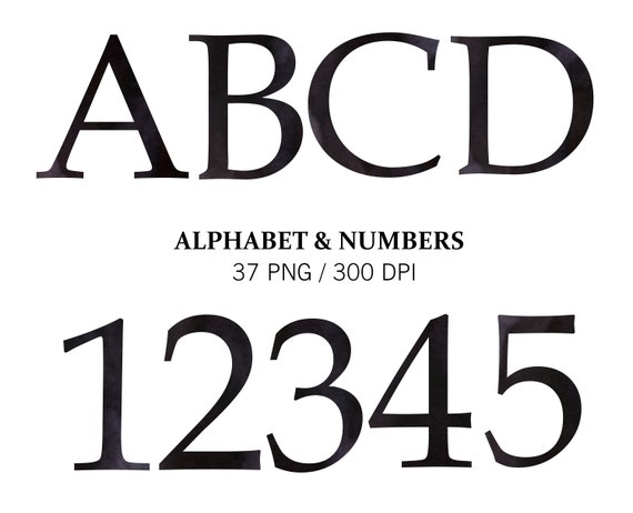Watercolor Black Alphabet Clipart Alphabet PNG Black - Etsy