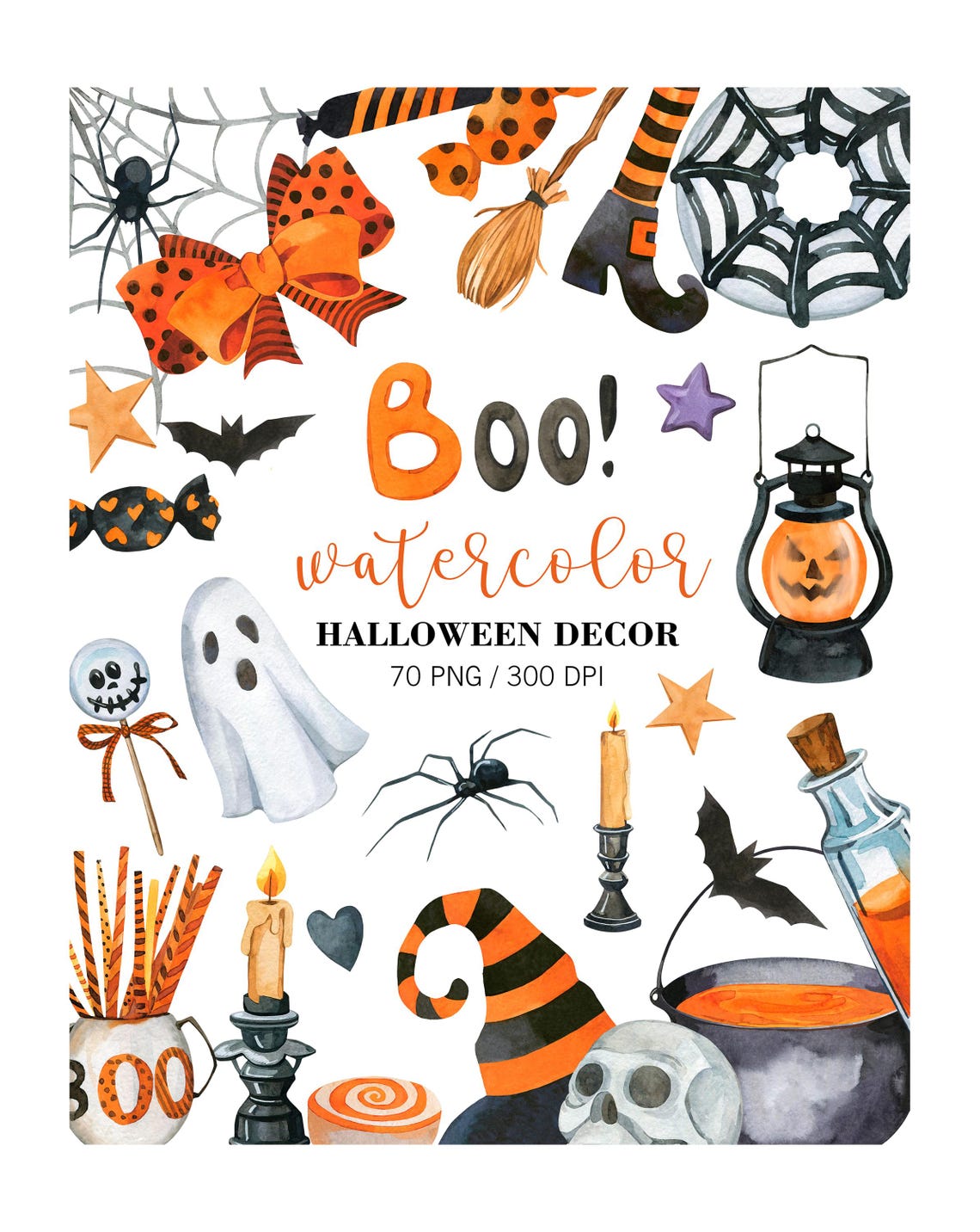 Watercolor Halloween Clipart, PNG, Fall Clipart, Halloween Party Decor ...