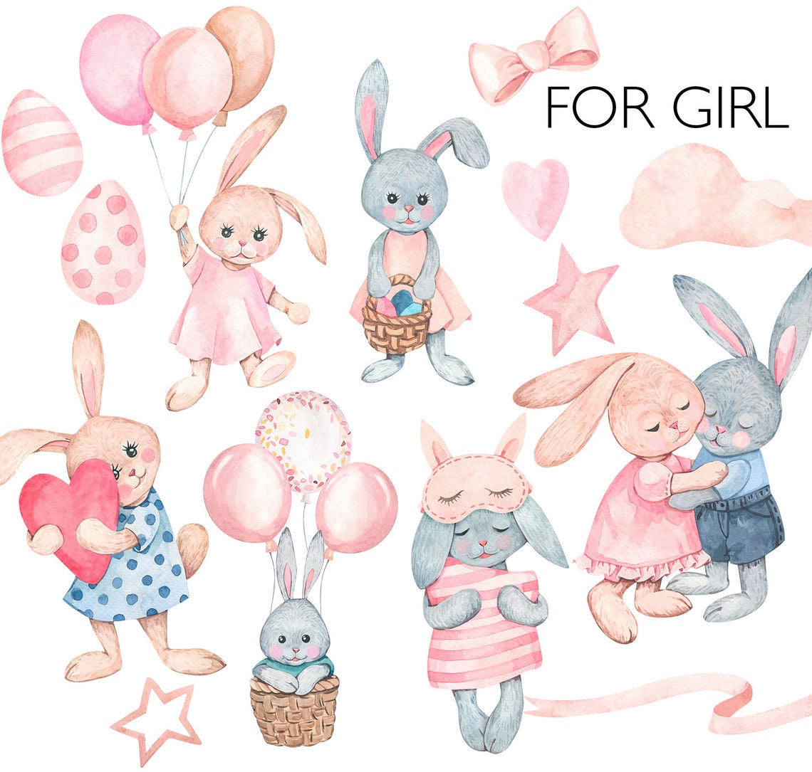 Watercolor Bunny Clipart Nursery Decor Easter Clipart - Etsy