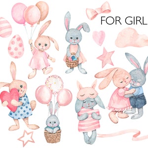 Watercolor Bunny Clipart, Nursery Decor, Easter Clipart, Rabbit Clipart ...