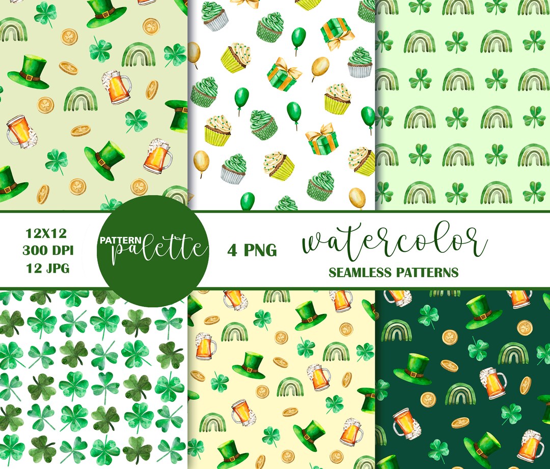 St Patrick's Day Seamless Patterns, St Patrick's Day Backgrounds, 4 PNG ...