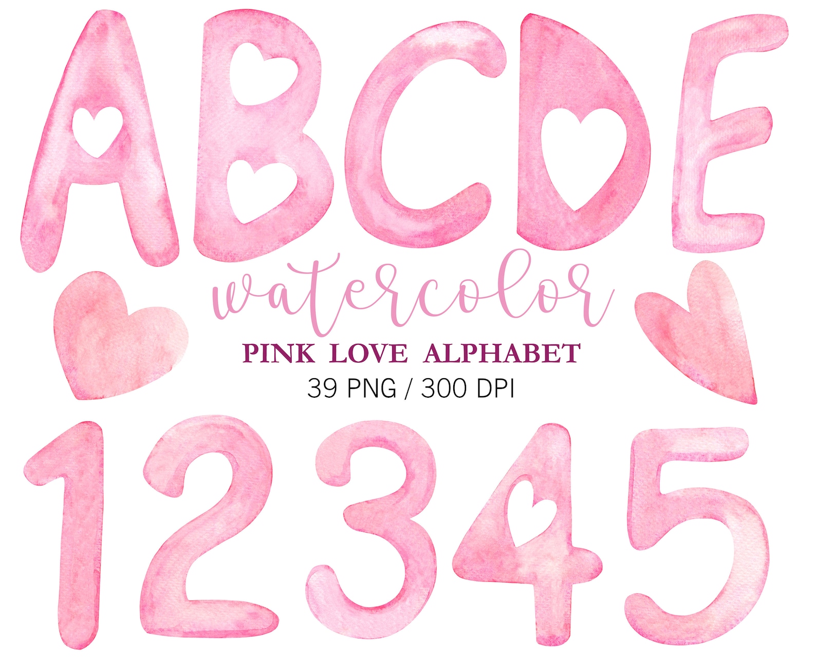 Watercolor Pink Alphabet Clipart Alphabet PNG Pink - Etsy