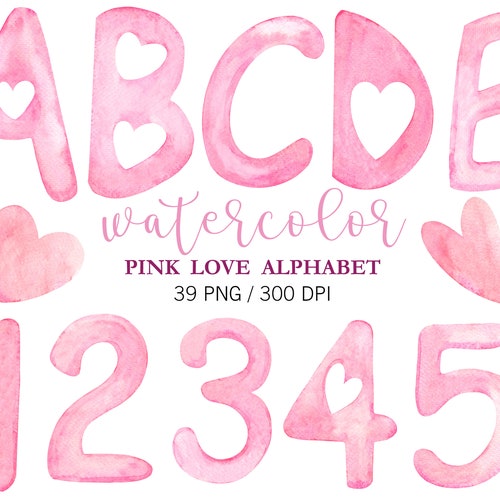 Watercolor Pink Alphabet Clipart Alphabet PNG Pink - Etsy