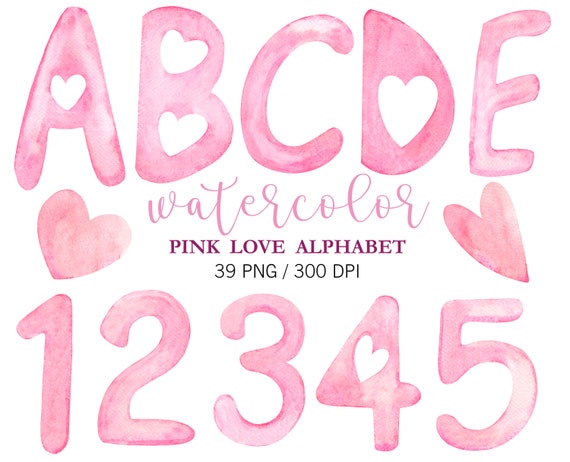 Watercolor Pink Alphabet Clipart Alphabet PNG Pink - Etsy