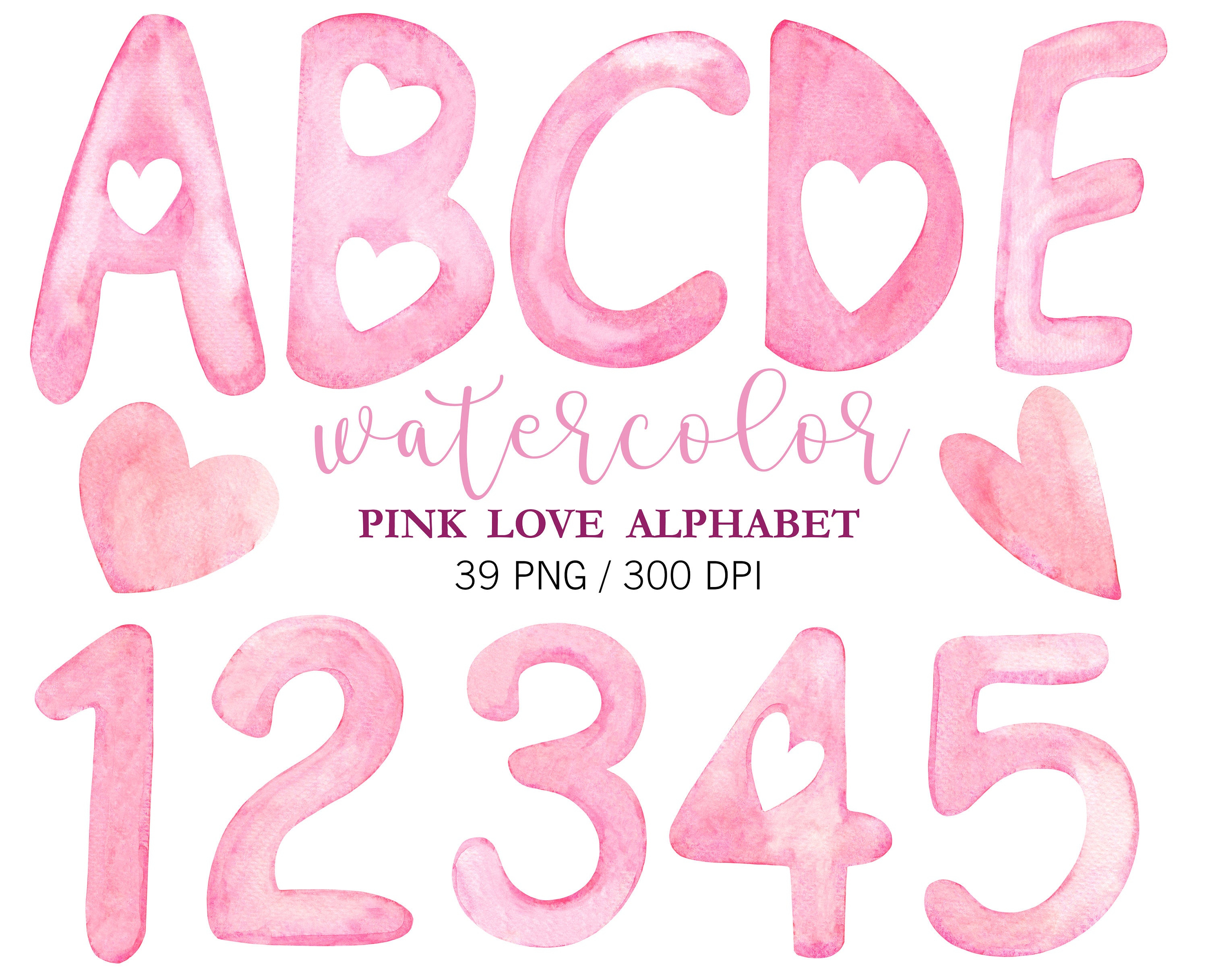 Watercolor Pink Alphabet Clipart Alphabet PNG Pink - Etsy