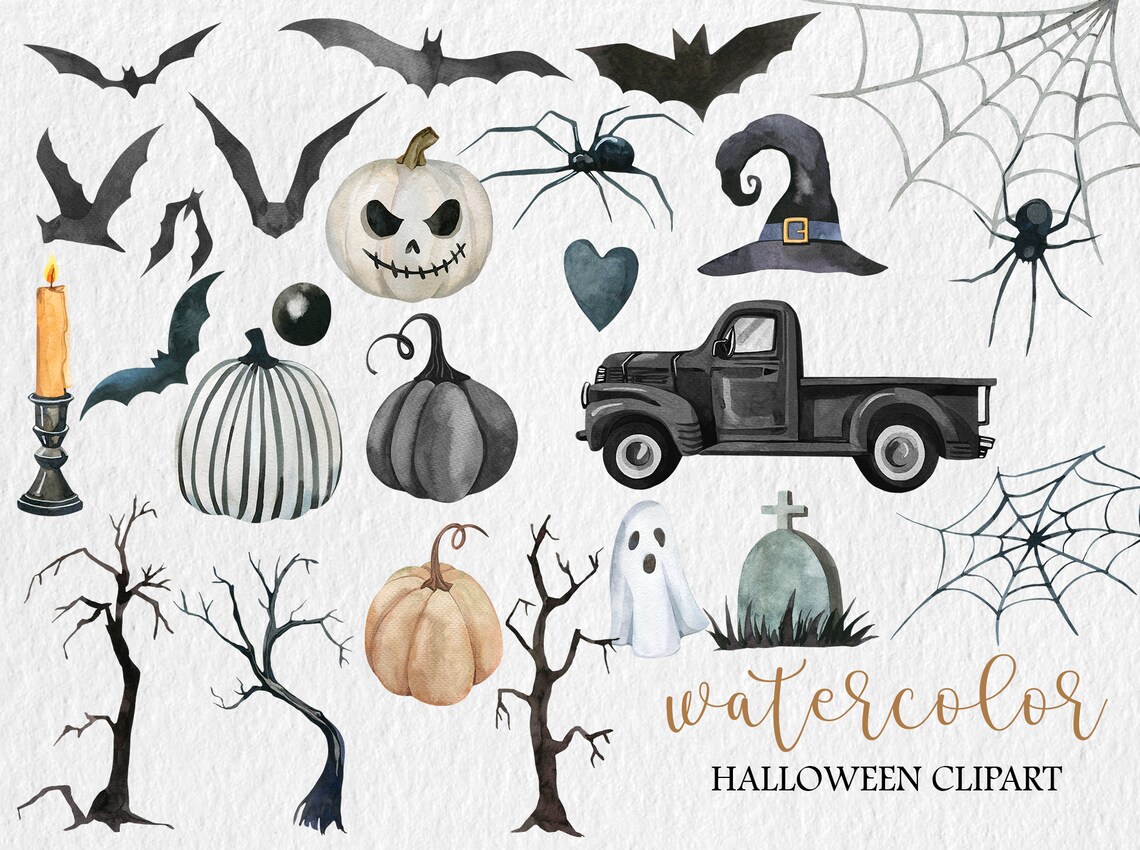 Watercolor Halloween Clipart Fall Clipart PNG Halloween - Etsy