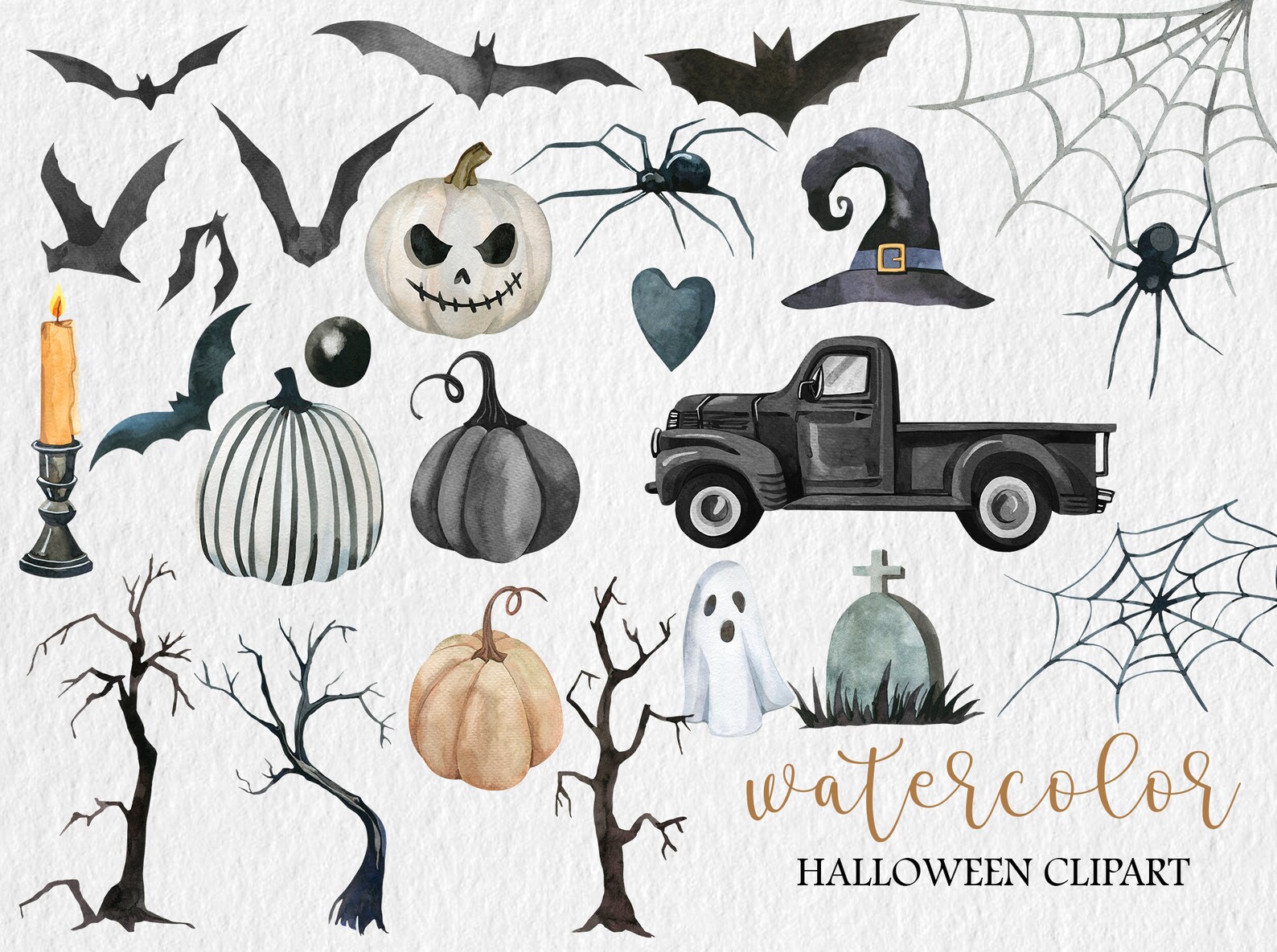 Watercolor Halloween Clipart Fall Clipart PNG Halloween - Etsy