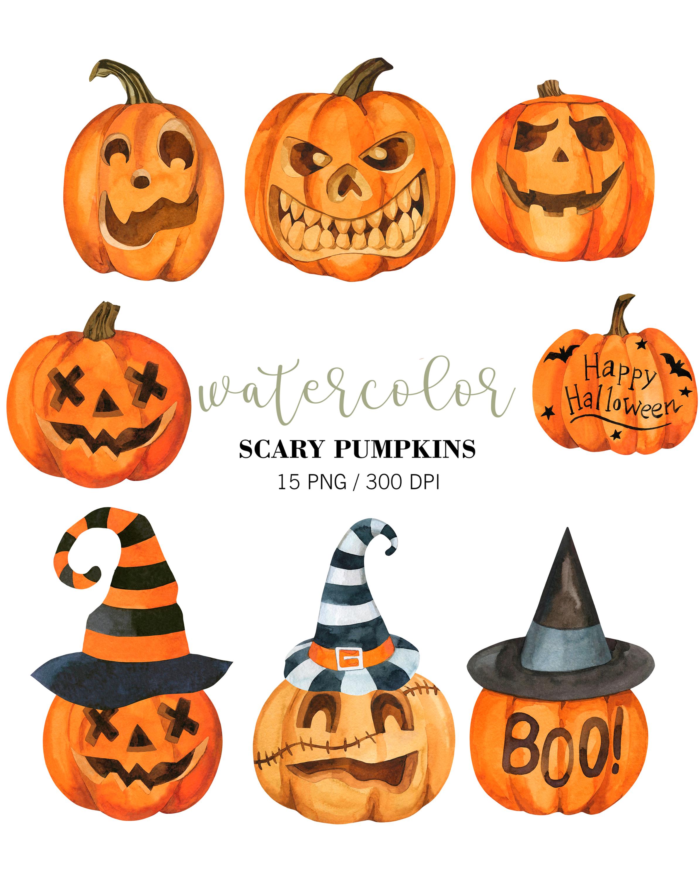 Watercolor Halloween Pumpkin Clipart, Pumpkin PNG, Fall Clipart ...