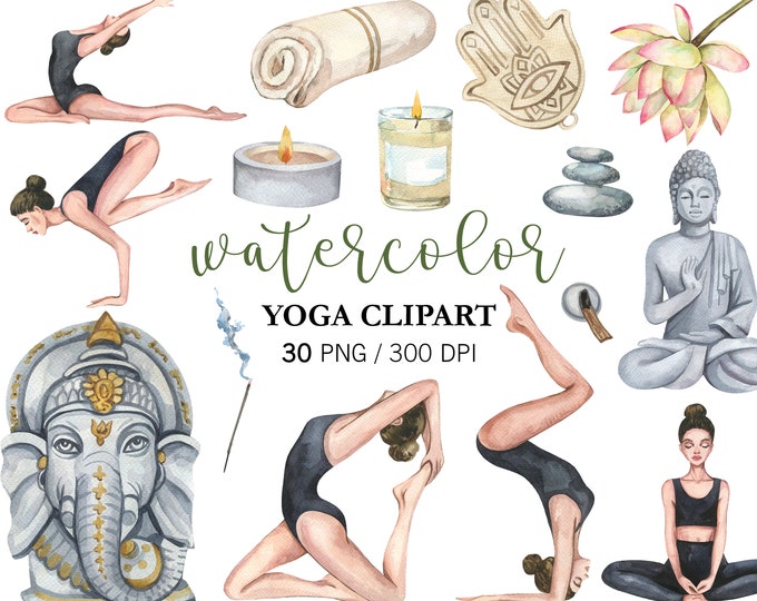Watercolor Yoga Digital Clipart PNG, Yoga Girl Clipart, Zen Yoga Girl ...