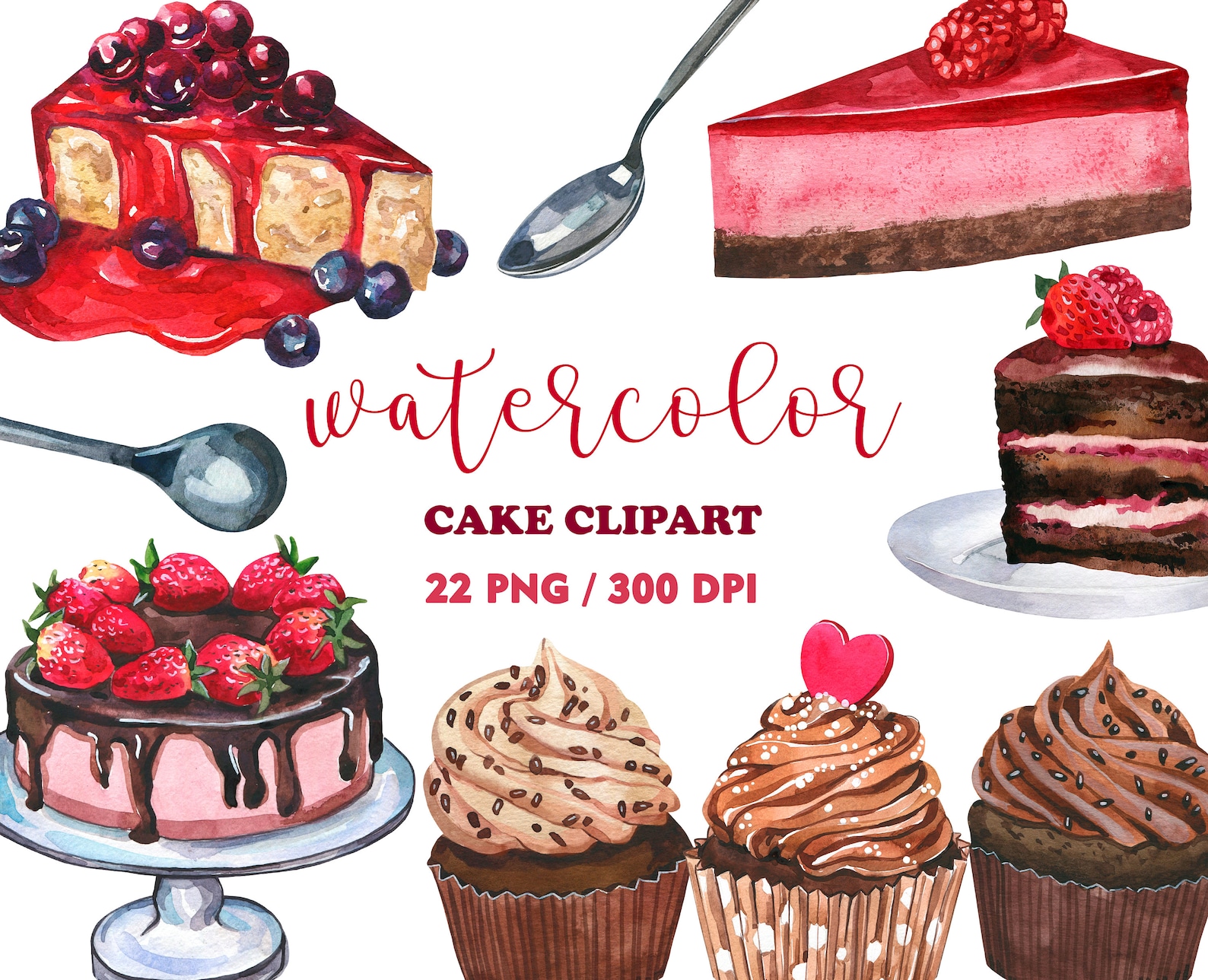Watercolor Cake Clipart Baking Clipart Dessert Clipart - Etsy