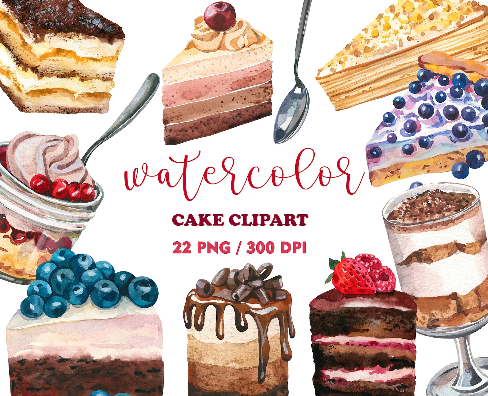 Watercolor Cake Clipart Baking Clipart Dessert Clipart - Etsy