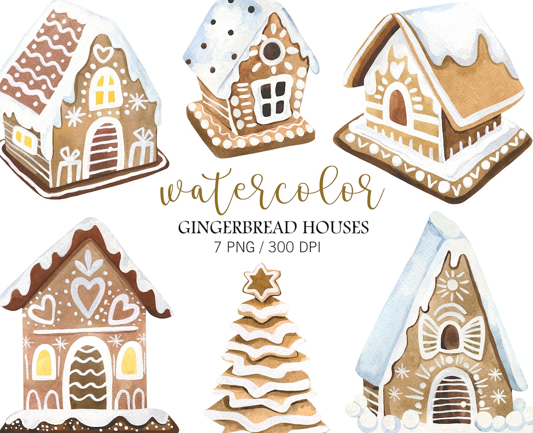 Watercolor Gingerbread Houses Clipart, Chritmas Decor, Christmas ...