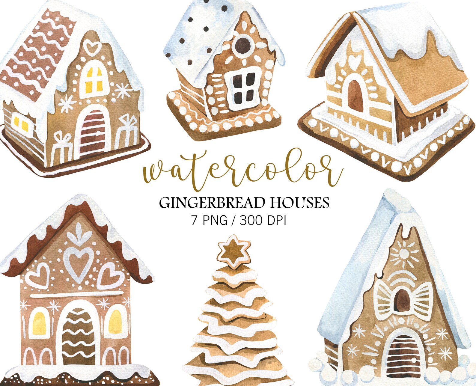 Watercolor Gingerbread Houses Clipart Chritmas Decor - Etsy